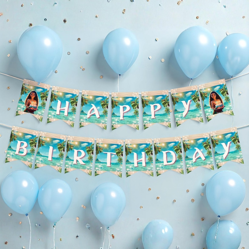 Moana Birthday Banner Printable, Tropical Party Decoration, Instant ...