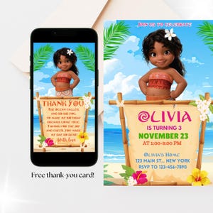 Editable Baby Moana Birthday Invitation Moana's Sister Simea Canva ...