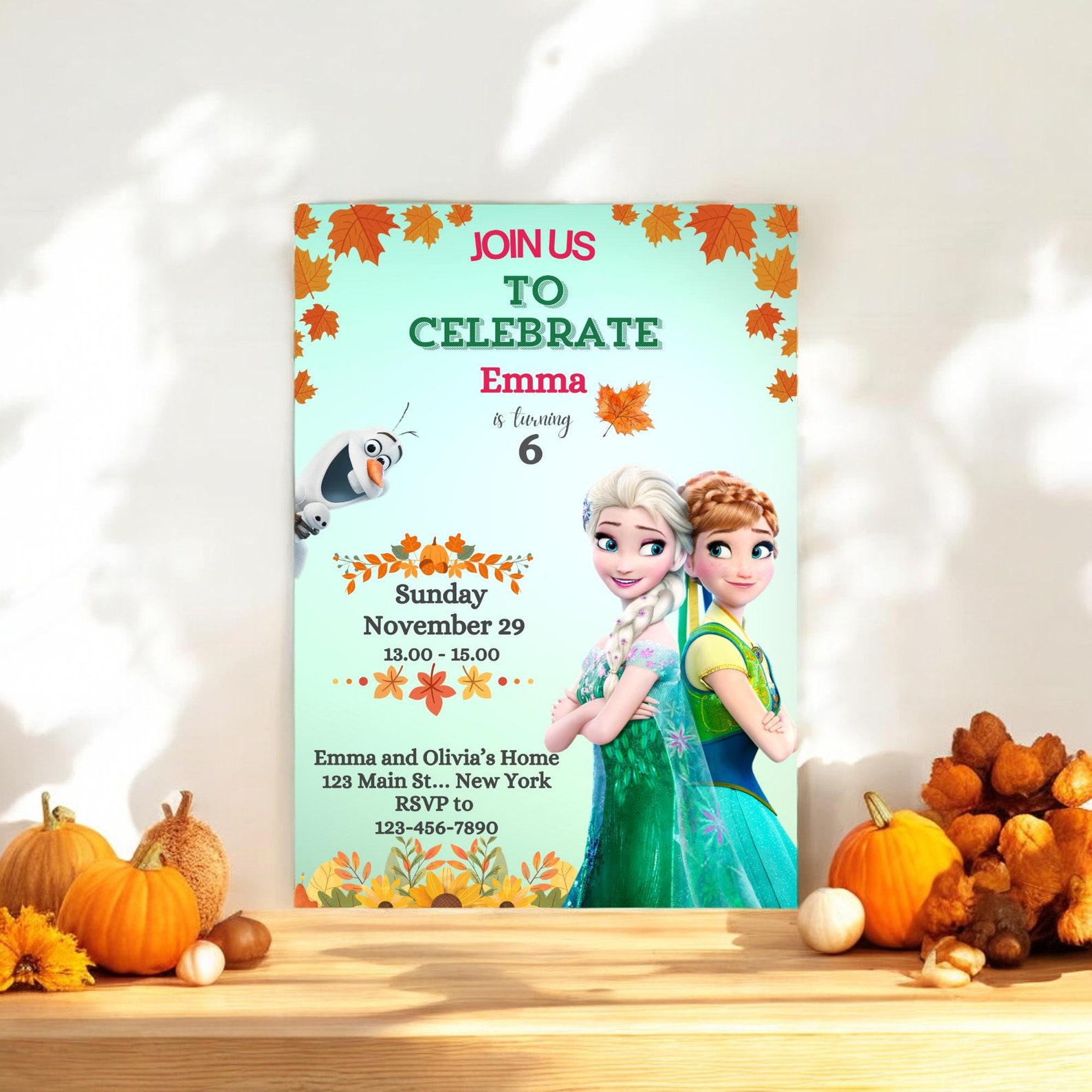 Frozen Elsa Anna Birthday Invitation Digital Fall Themed Party Invite ...