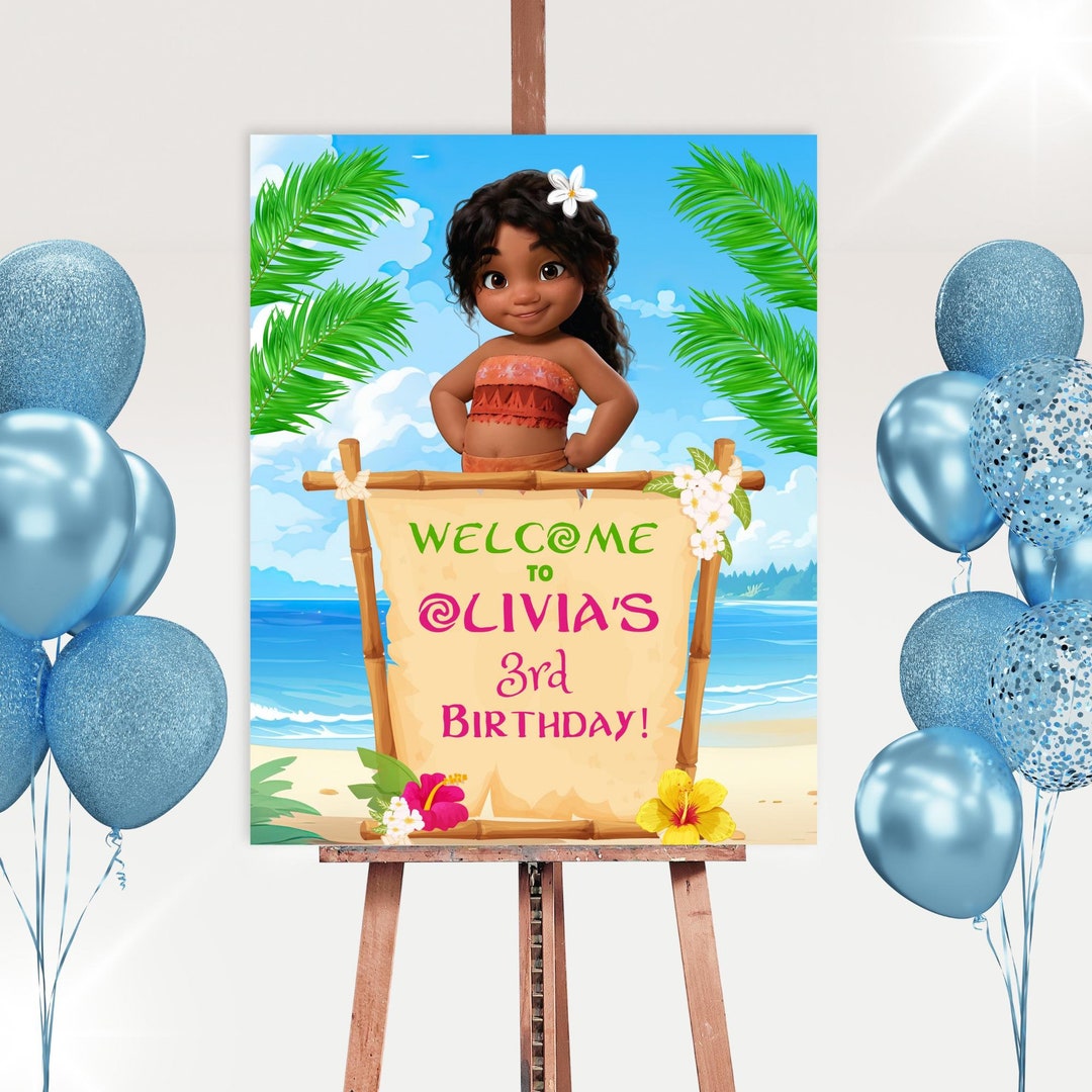 Editable Moana Simea Birthday Welcome Sign Moana Party Decorations Tropical Beach-themed Party ...