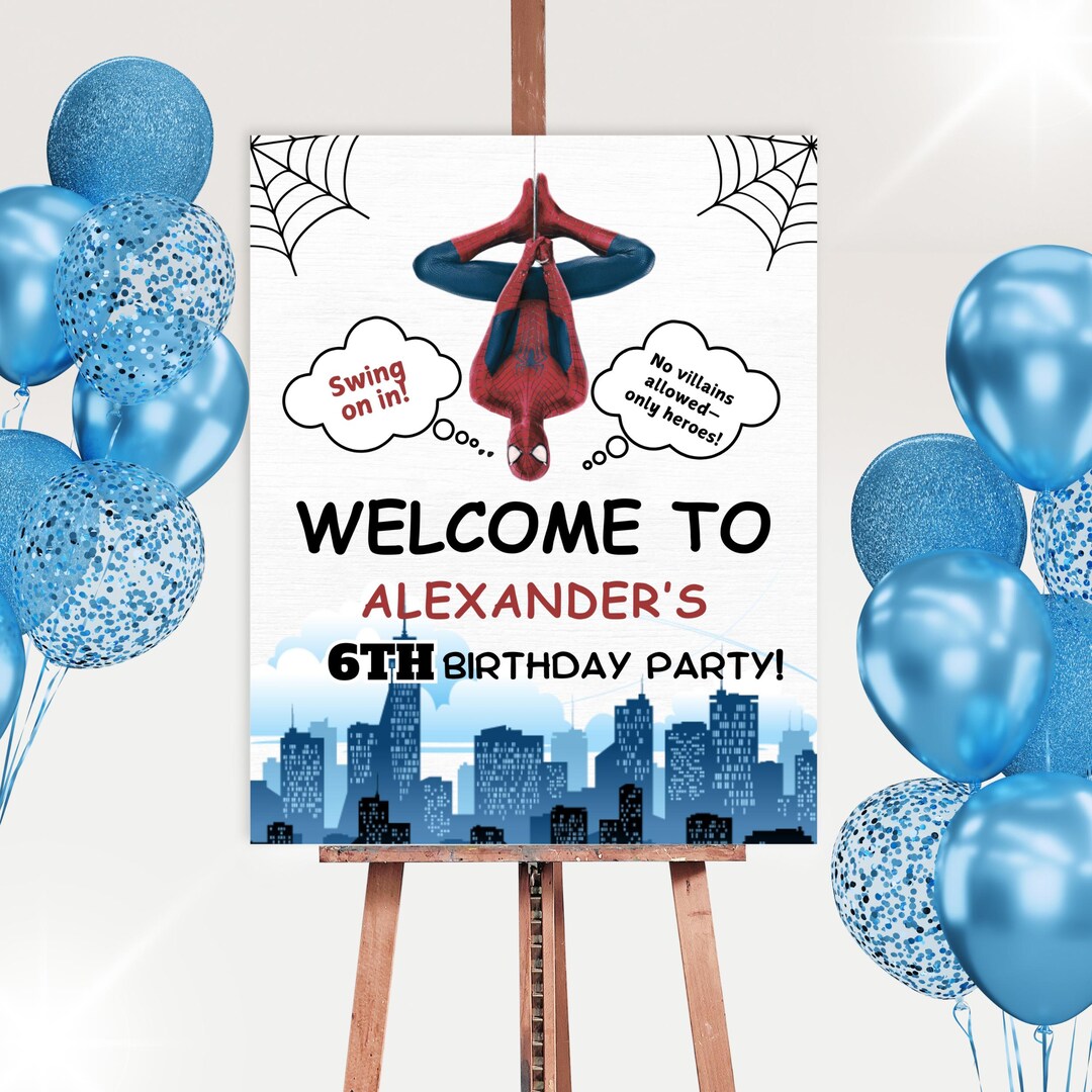 Spiderman Birthday Welcome Sign –printable Superhero Party Decoration ...