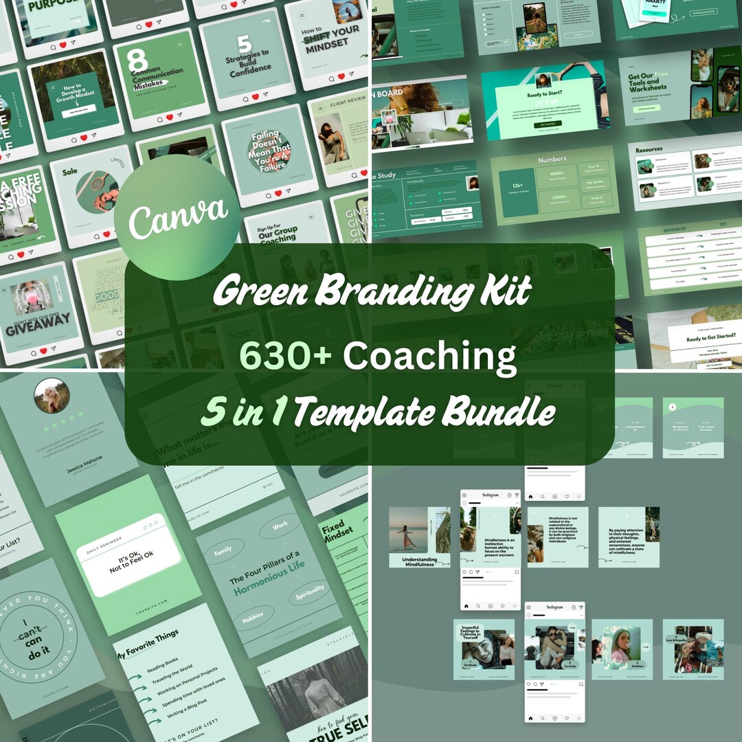 Green Branding Kit Bundle - Coaching Templates Canva - Instant Download ...