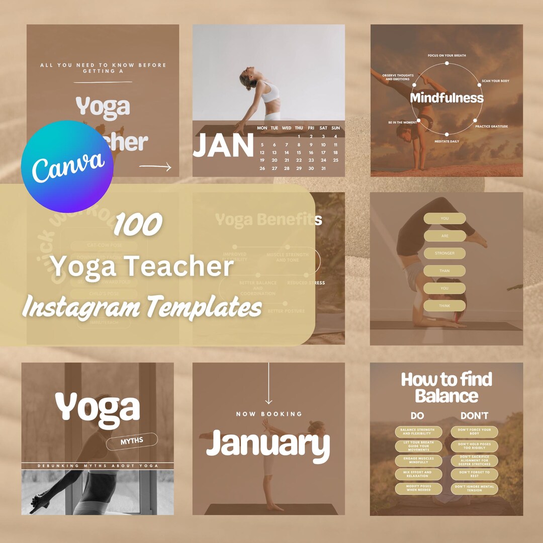 Yoga Teacher Instagram Template for Canva - Instant Download - Editable ...