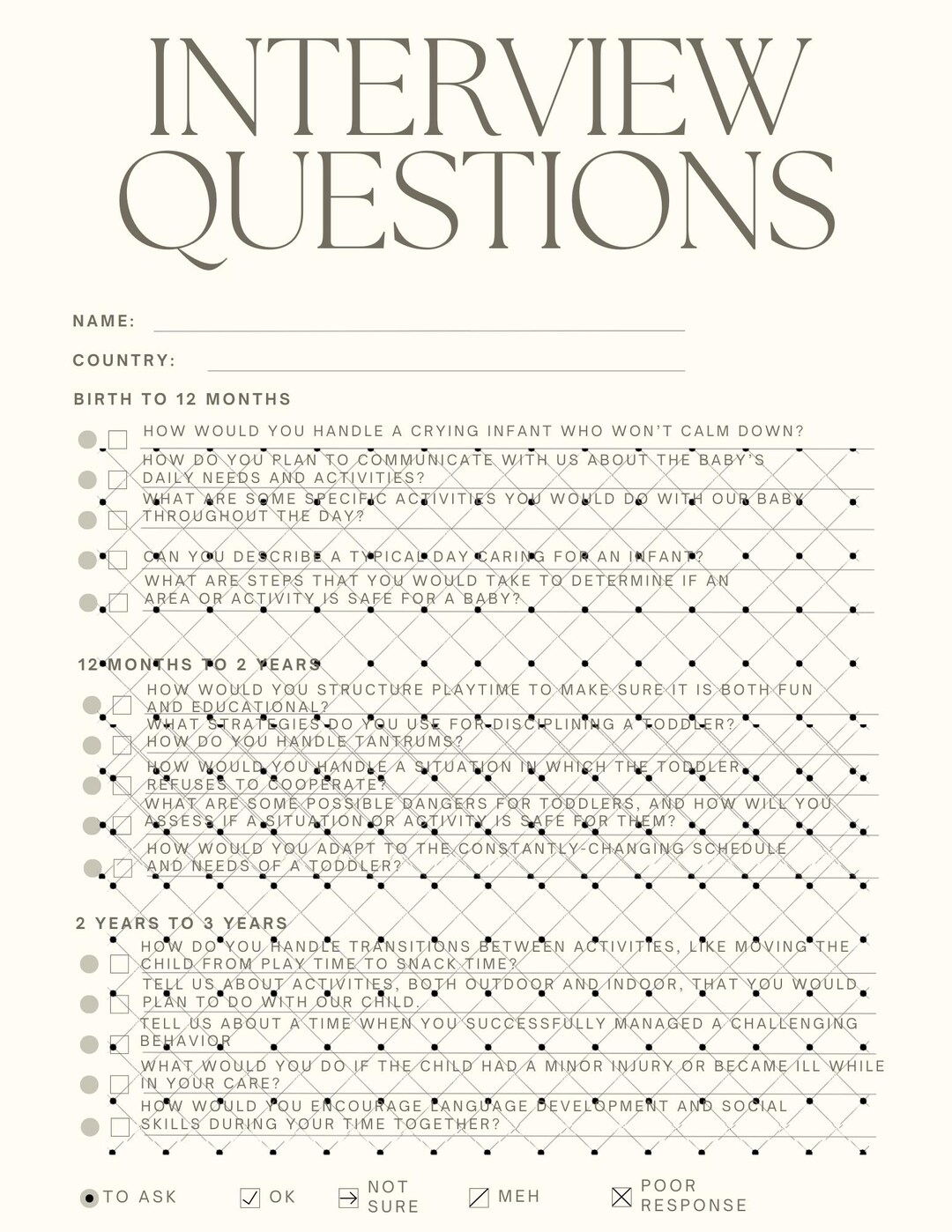 Au Pair Interview Questions by Age - Etsy