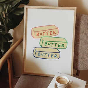 Butter Print, Butter Sticks Food Poster, Trendy Kitchen Decor, Colorful ...