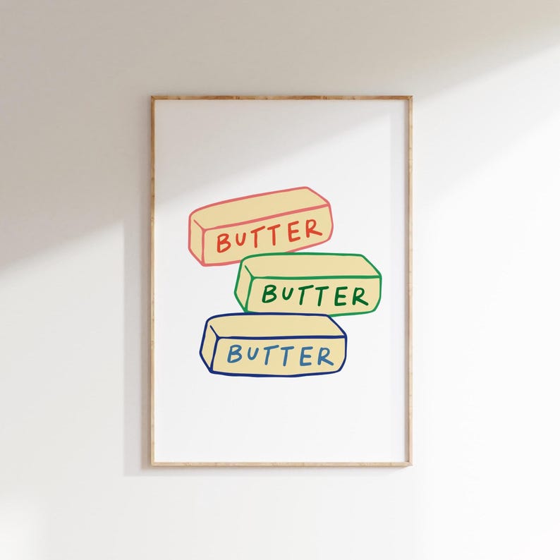Butter Print, Butter Sticks Food Poster, Trendy Kitchen Decor, Colorful ...