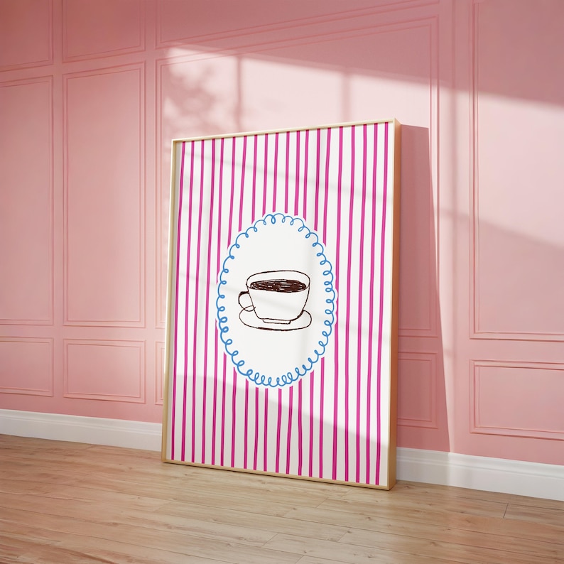 Striped Coffee Print: Pink Trendy Kitchen Decor (digital Download) - Etsy
