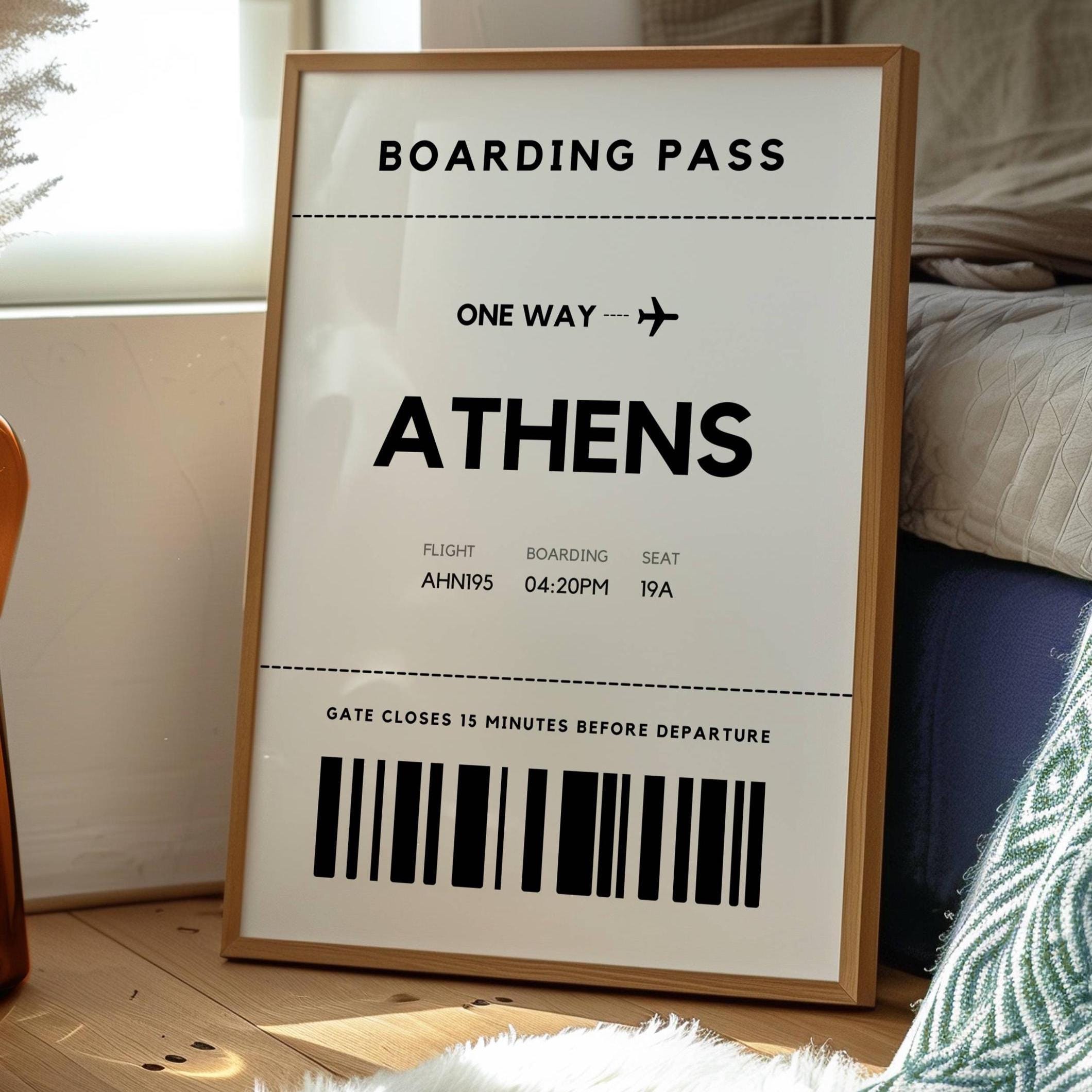 One Way Athens Wall Art, Boarding Pass Print, Location Poster, Travel ...
