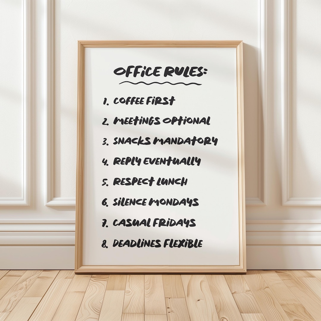 Office Rules Print, Printable Digital Wall Art, Cubicle Decor, Aesthetic Typography Poster ...
