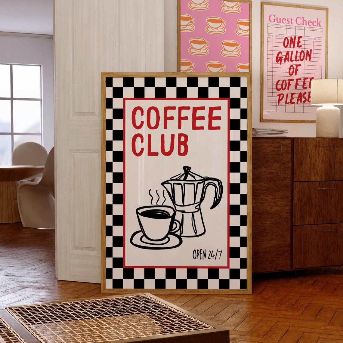 Coffee Club Print, Trendy Kitchen Decor Retro Coffee Bar Cart Decor ...