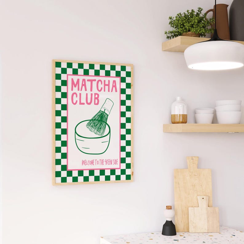 Matcha Club Print: Pink Green Trendy Kitchen Decor (digital Download ...