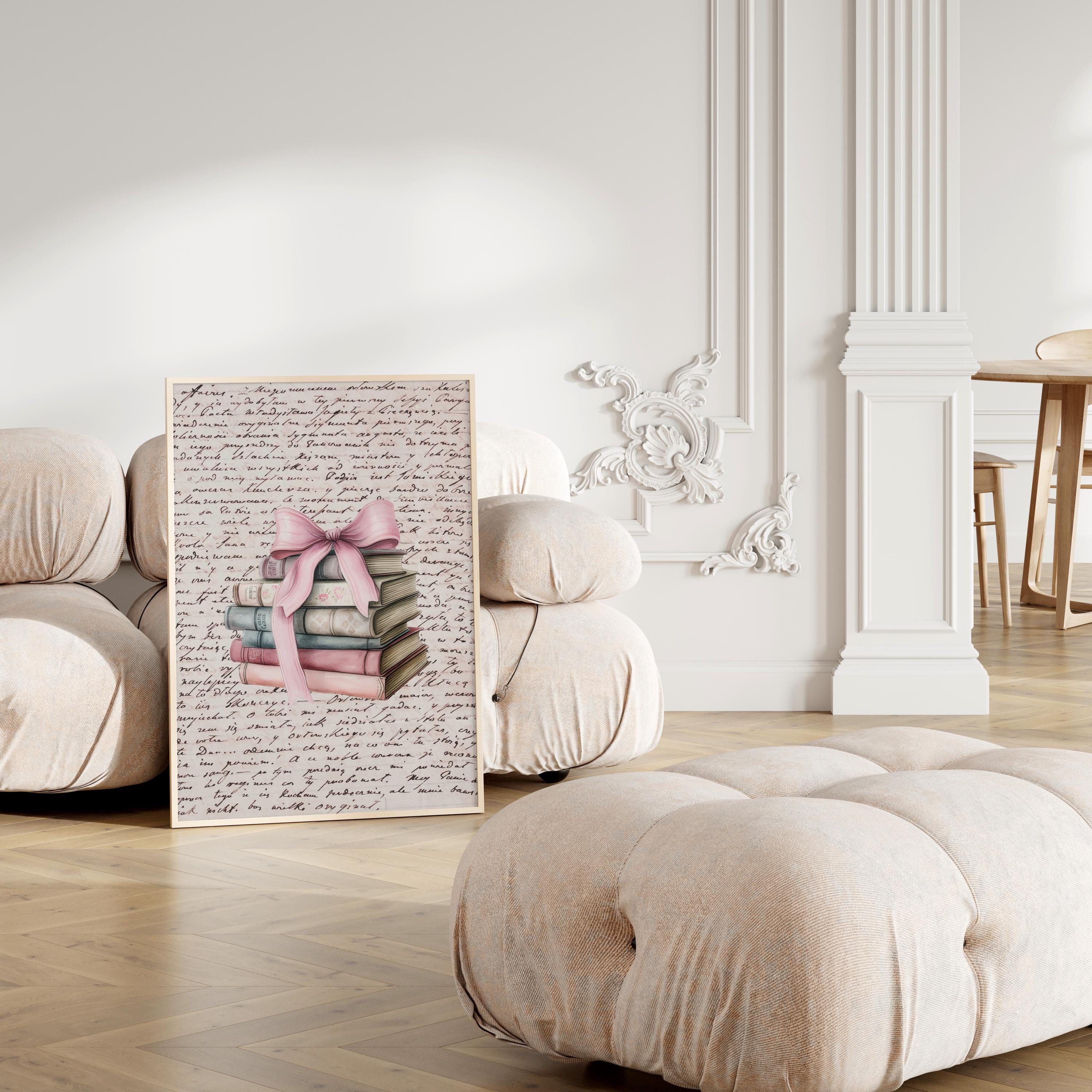 Coquette Vintage Books Print Digital Wall Art, Library Wall Art Book ...