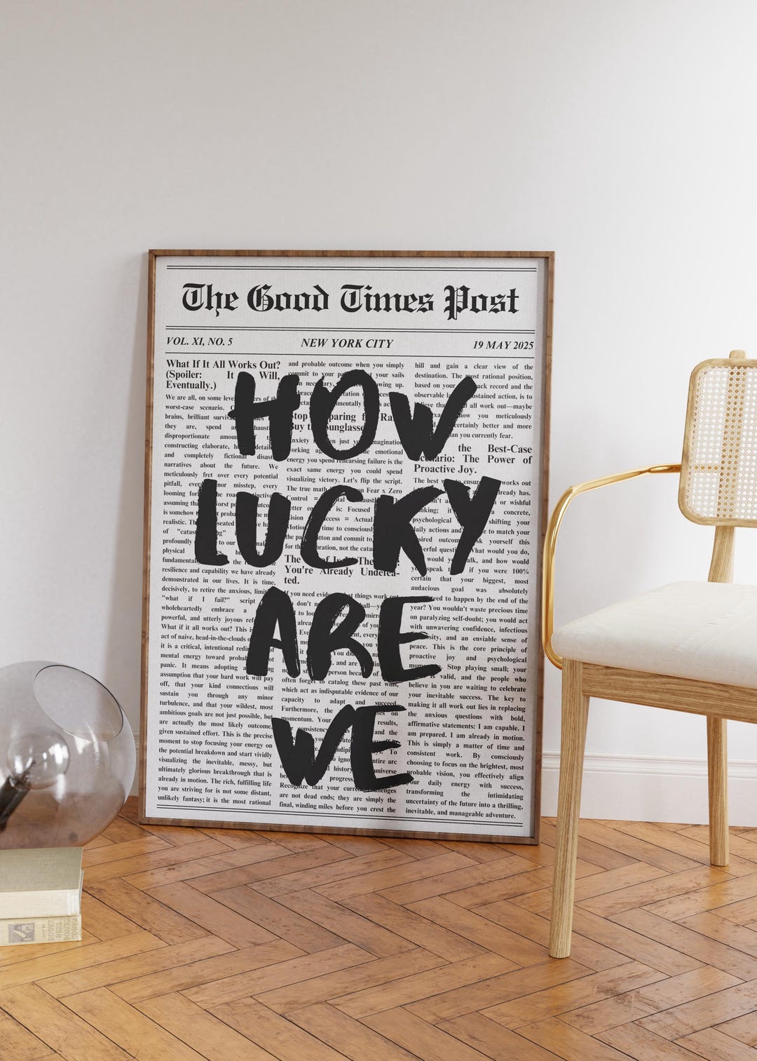 How Lucky Are We Print: Retro Newspaper Wall Art, Typography Apartment ...
