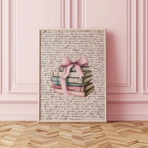 Coquette Vintage Books Print Digital Wall Art, Library Wall Art Book ...