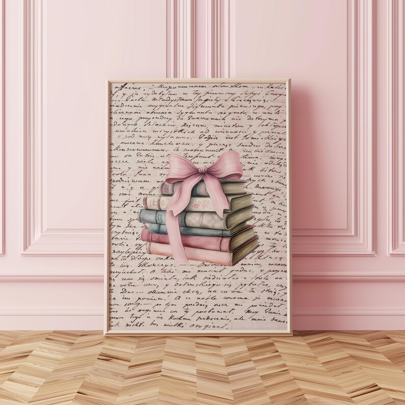 Coquette Vintage Books Print Digital Wall Art, Library Wall Art Book ...