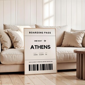 One Way Athens Wall Art, Boarding Pass Print, Location Poster, Travel ...