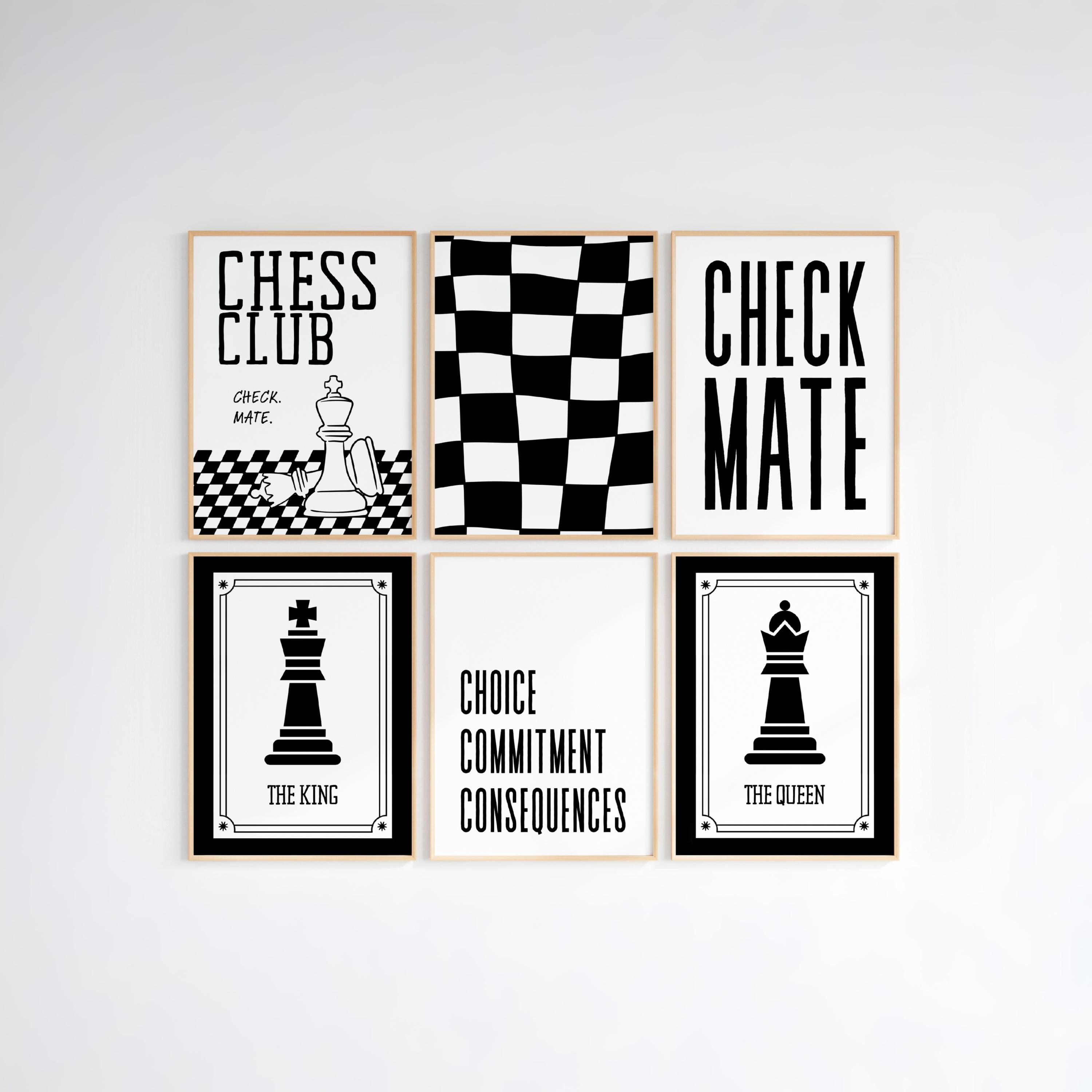 Chess Gallery Prints Set of 6: Retro Black & White Board Game Wall Art ...