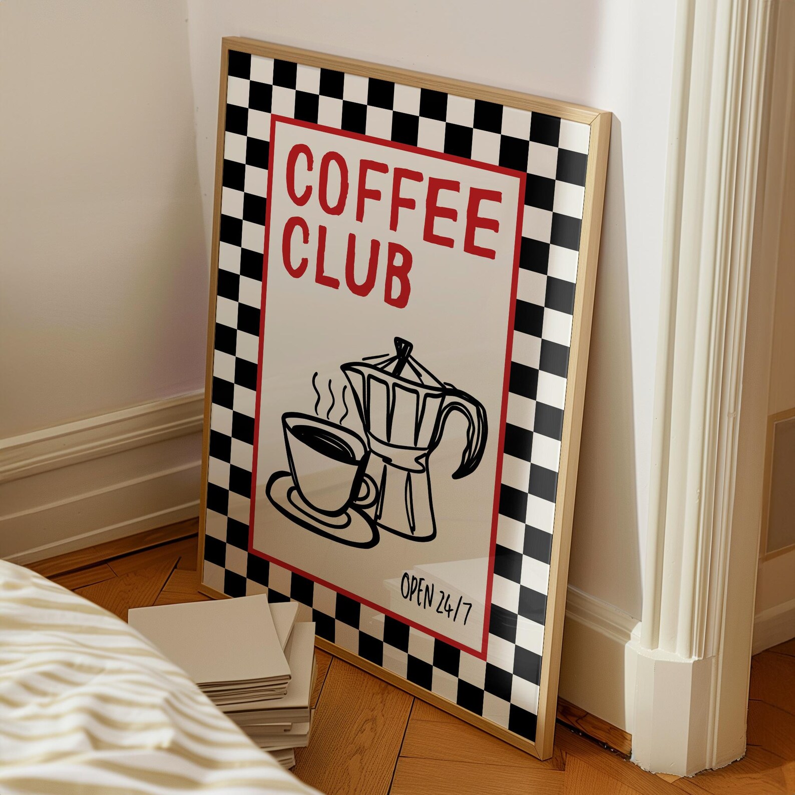 Coffee Club Print, Trendy Kitchen Decor Retro Coffee Bar Cart Decor ...