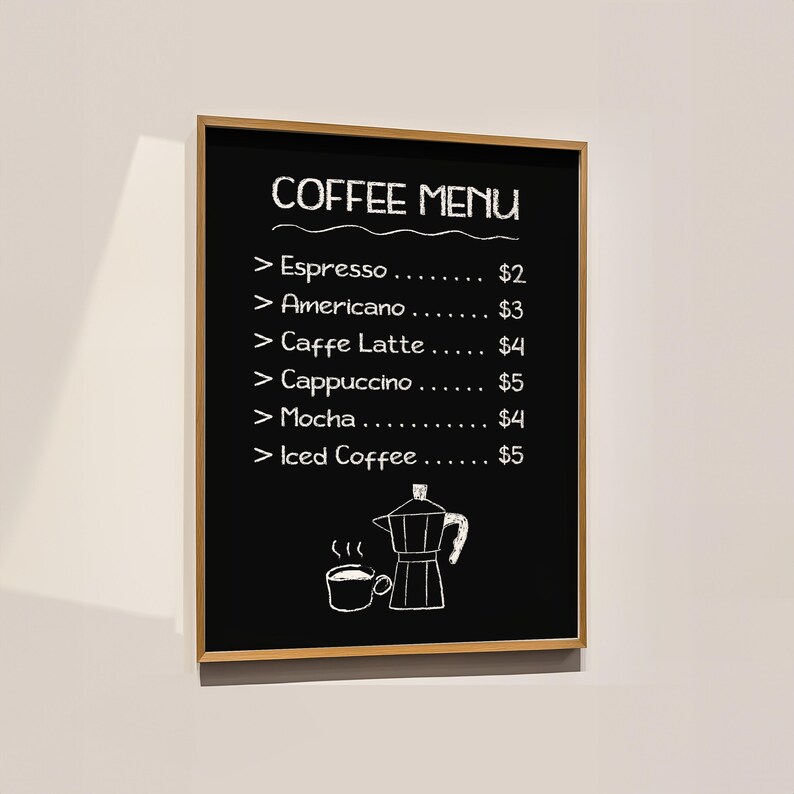 Coffee Menu Print, Printable Wall Art, Chalkboard Coffee Bar Cart Decor ...