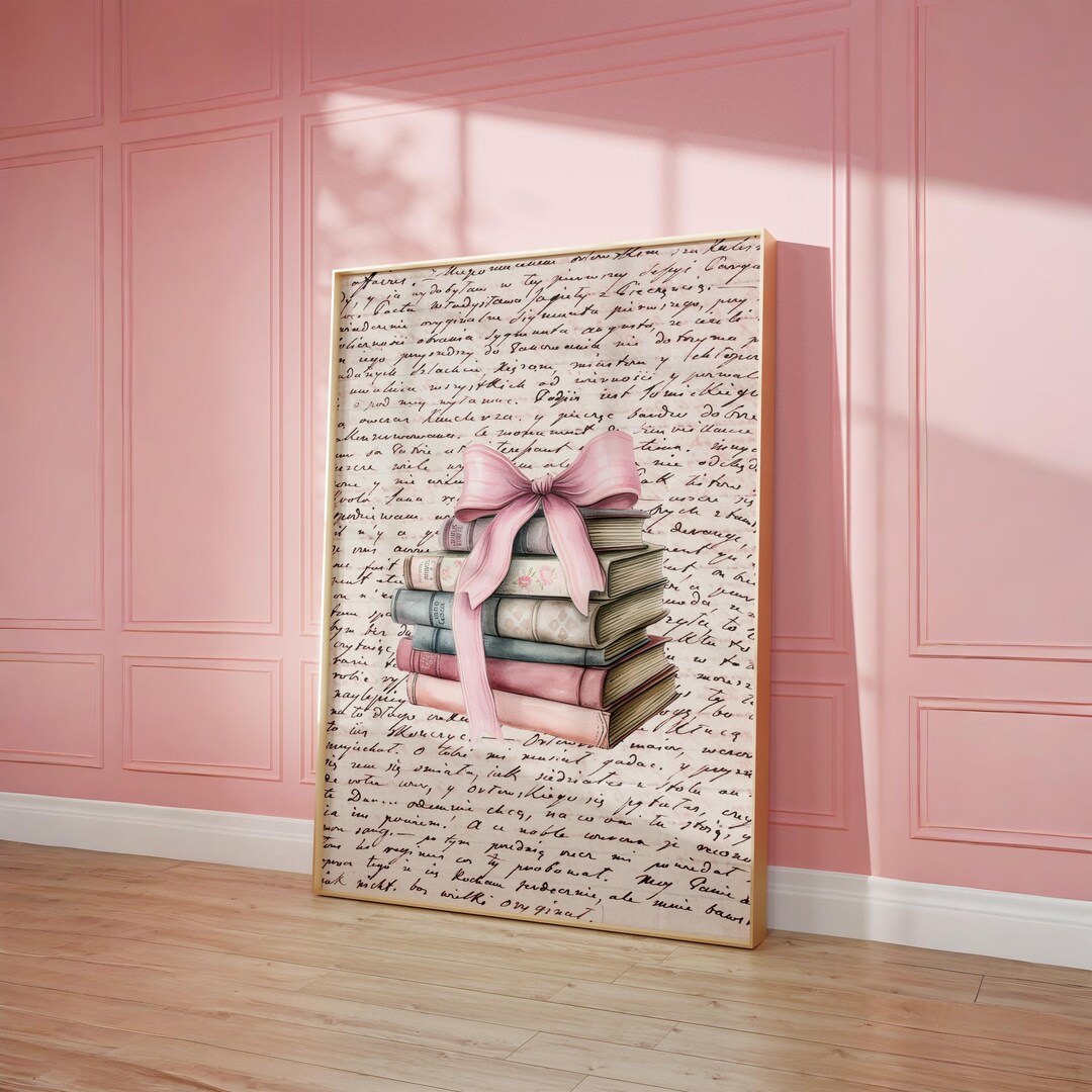 Coquette Vintage Books Print Digital Wall Art, Library Wall Art Book ...