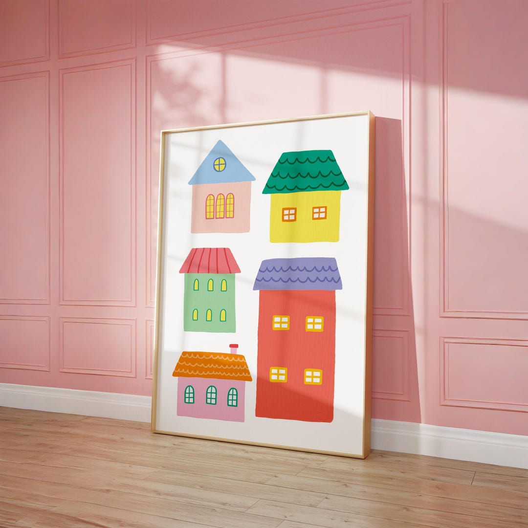 Cute House Print, Printable Wall Art, Colorful Townhouses Poster ...