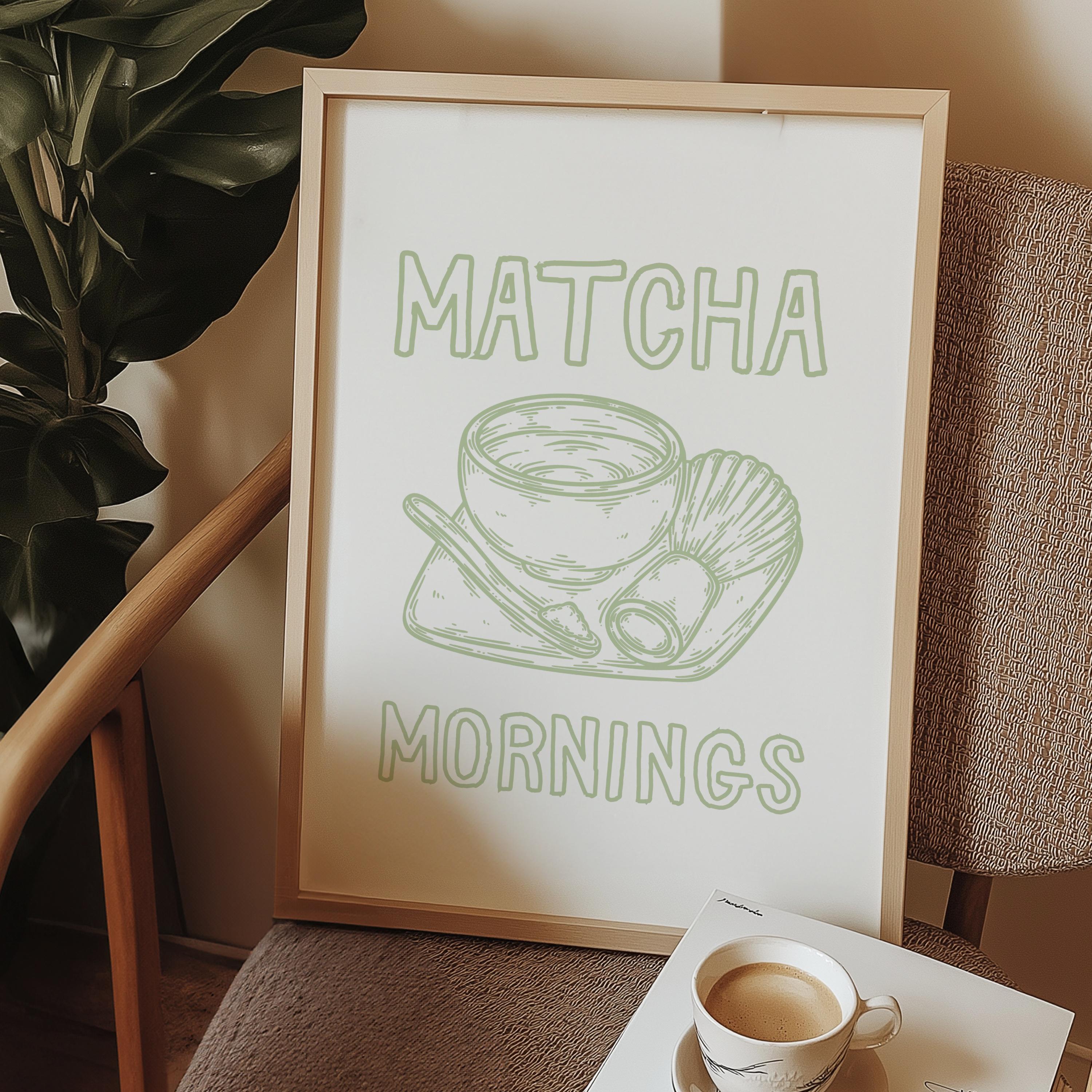 Matcha Mornings Print, Coffee Bar Cart Decor, Green Tea Addict, Food ...