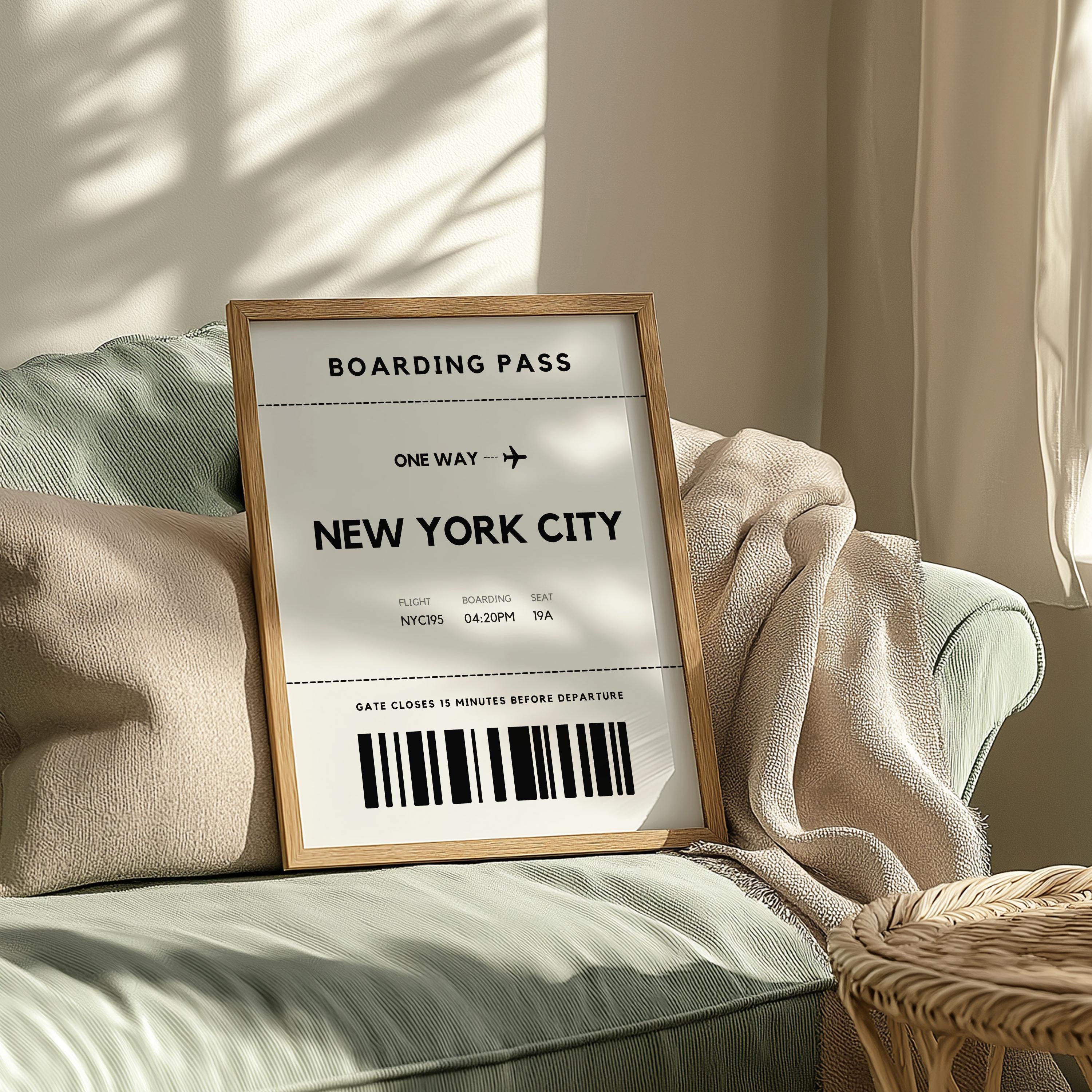 New York Wall Art, Boarding Pass NYC Print, Digital Download, Travel ...