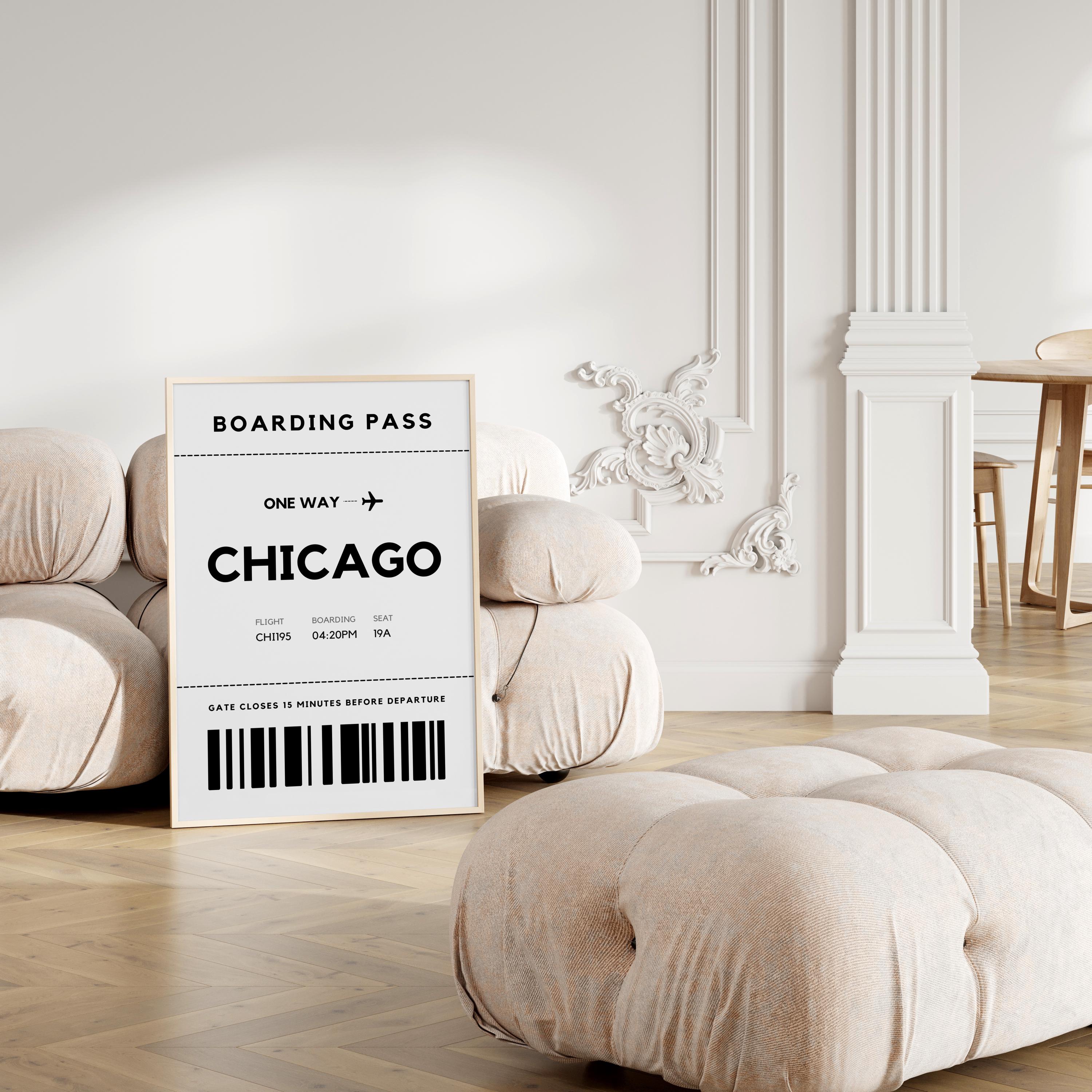 Chicago Wall Art, Boarding Pass Print, Digital Download, Travel Poster ...