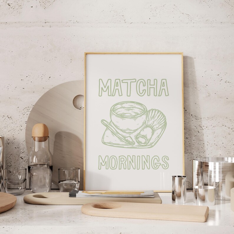 Matcha Mornings Print, Coffee Bar Cart Decor, Green Tea Addict, Food ...