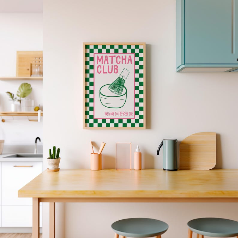 Matcha Club Print: Pink Green Trendy Kitchen Decor (digital Download ...