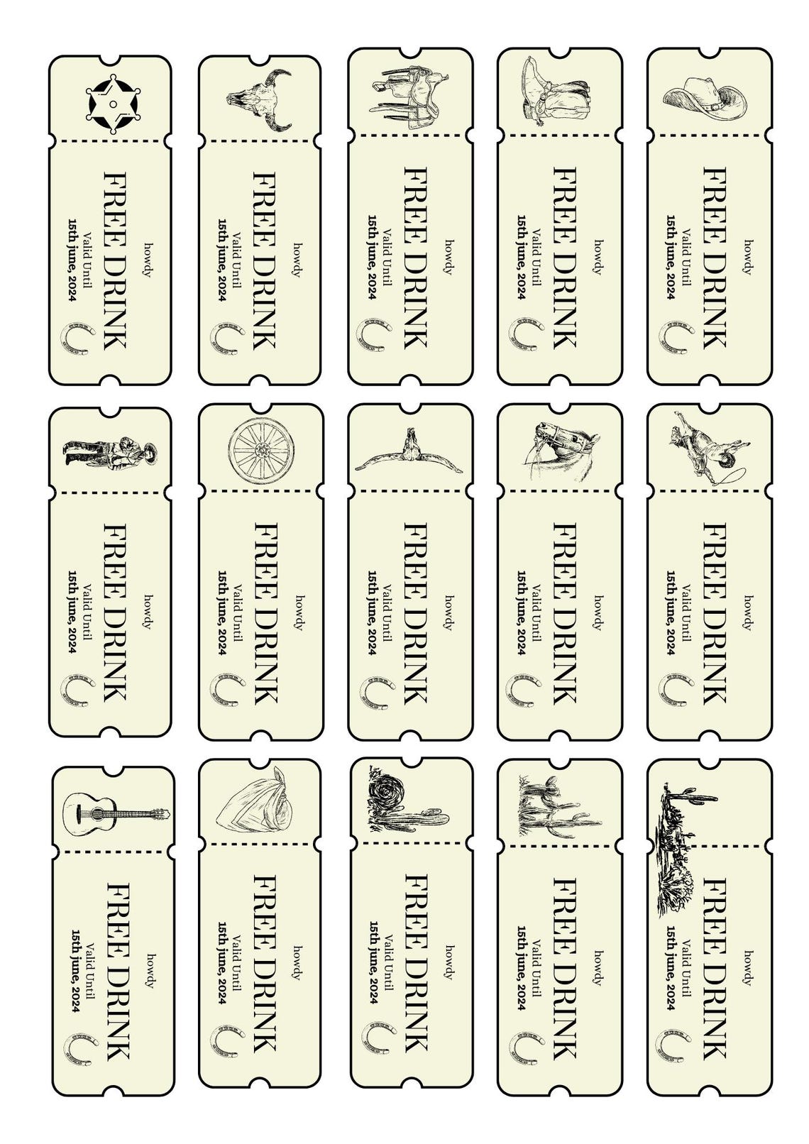 Wild West Free Drink Coupon Template: Cowboy Party Favor (printable) - Etsy