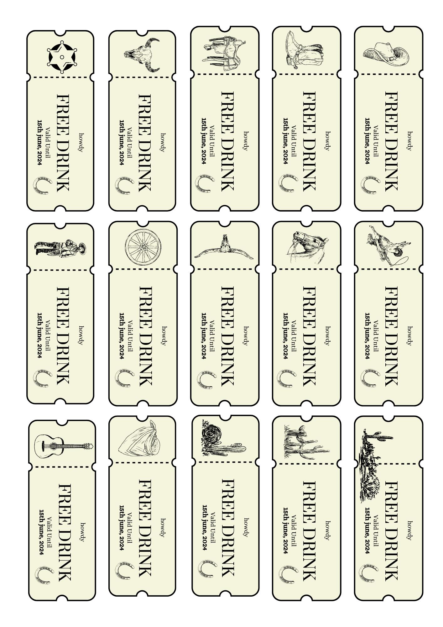 Wild West Free Drink Coupon Template: Cowboy Party Favor (printable) - Etsy