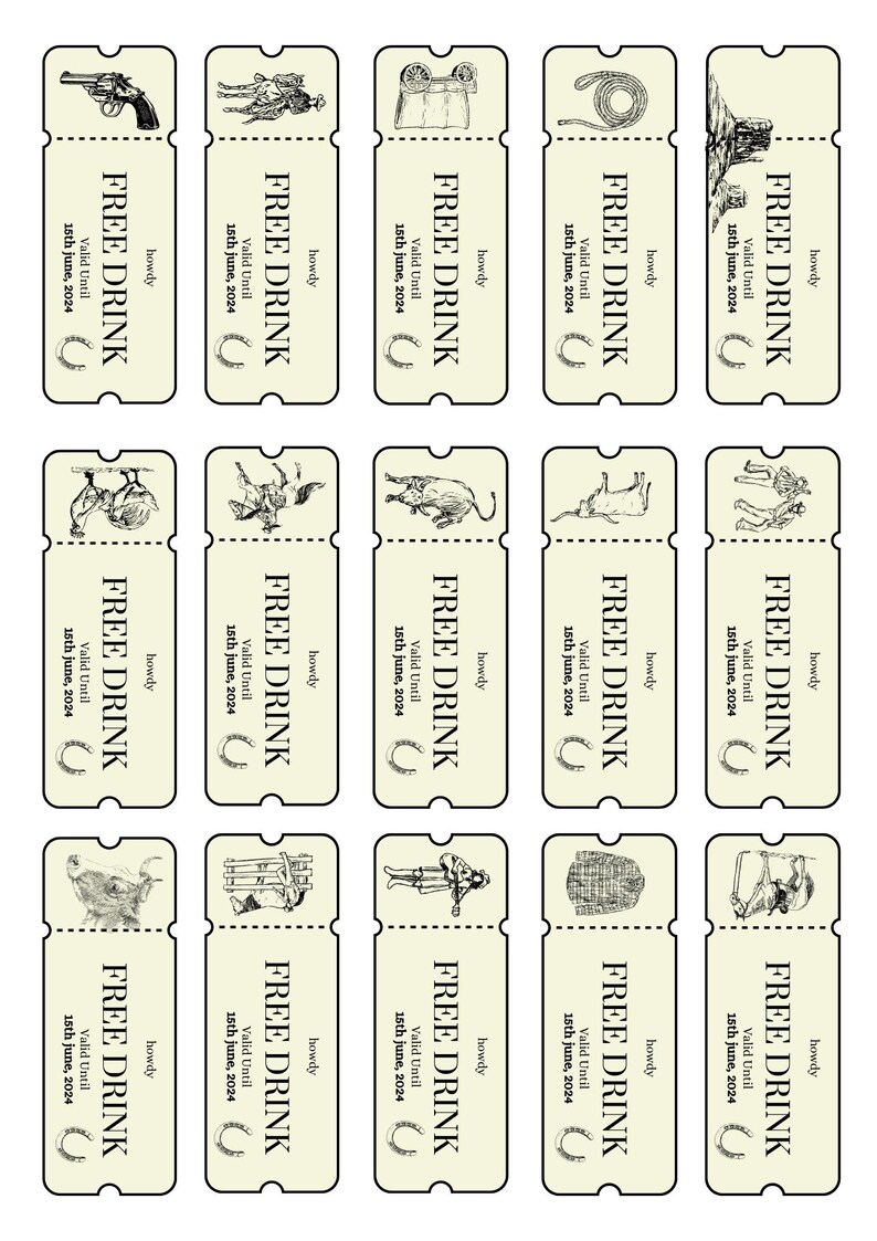Wild West Free Drink Coupon Template: Cowboy Party Favor (printable) - Etsy
