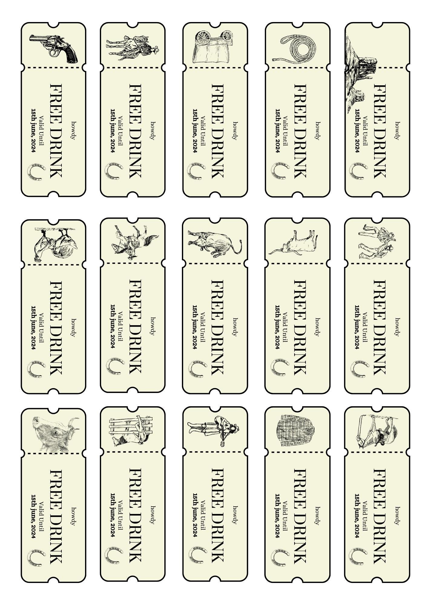 Wild West Free Drink Coupon Template: Cowboy Party Favor (printable) - Etsy