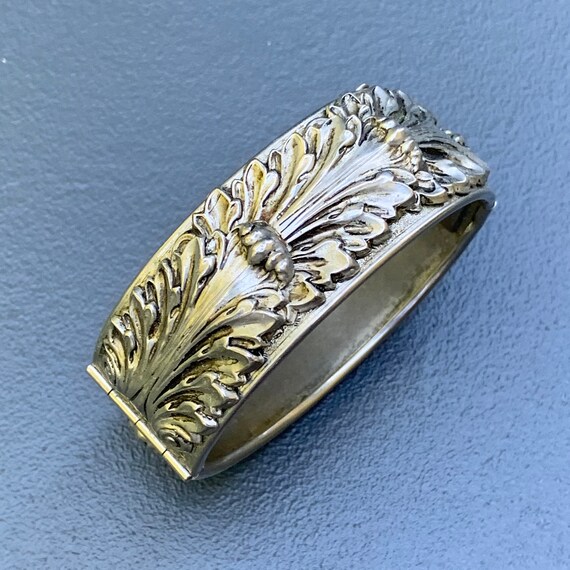 Vintage Hinged bangle . Victorian Revival Silver Plat… - Gem