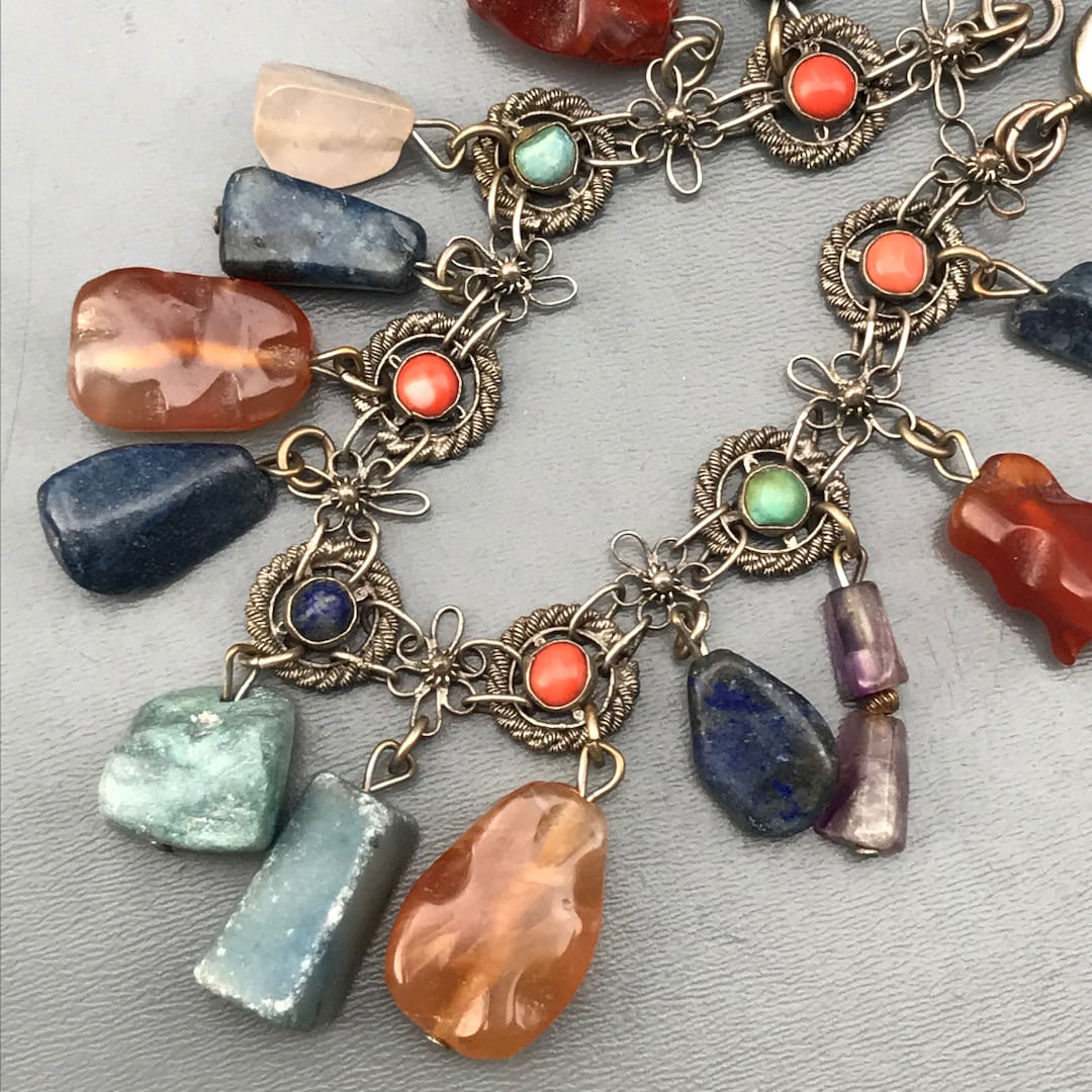 Vintage Chinese China Charm Bracelet . Coral , Turquoise . Gemstones ...