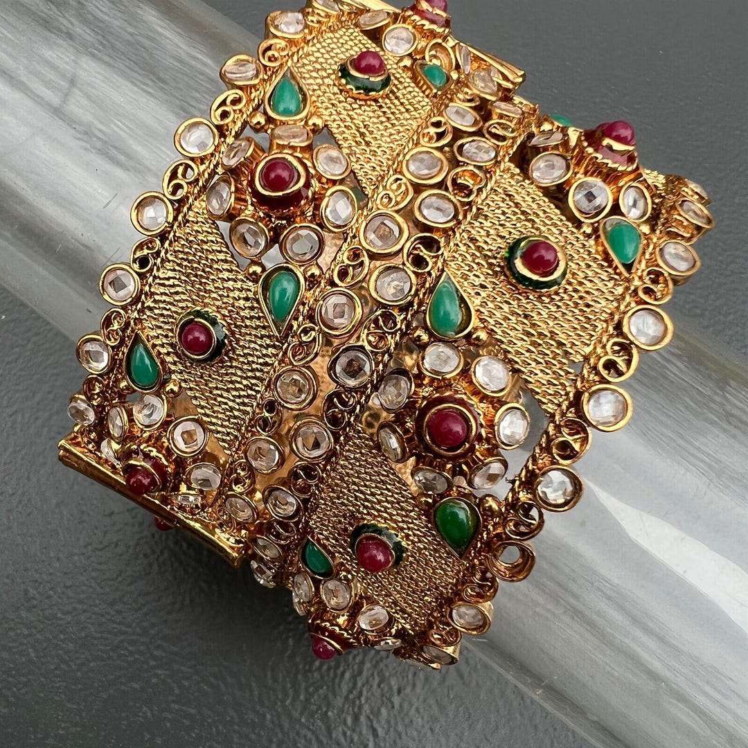 Vintage Mogul Paved Stones Hinged Bangle . Bracelet . Gold Plated Stones Bangle - Etsy