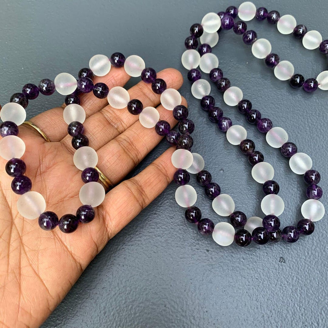 Vintage Amethyst ,frosted Crystal Beaded Necklace . Stone Jewelry - Etsy