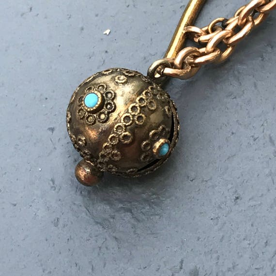 Antique Ball Dangle Pin . brooch . Victorian Etrusc… - Gem