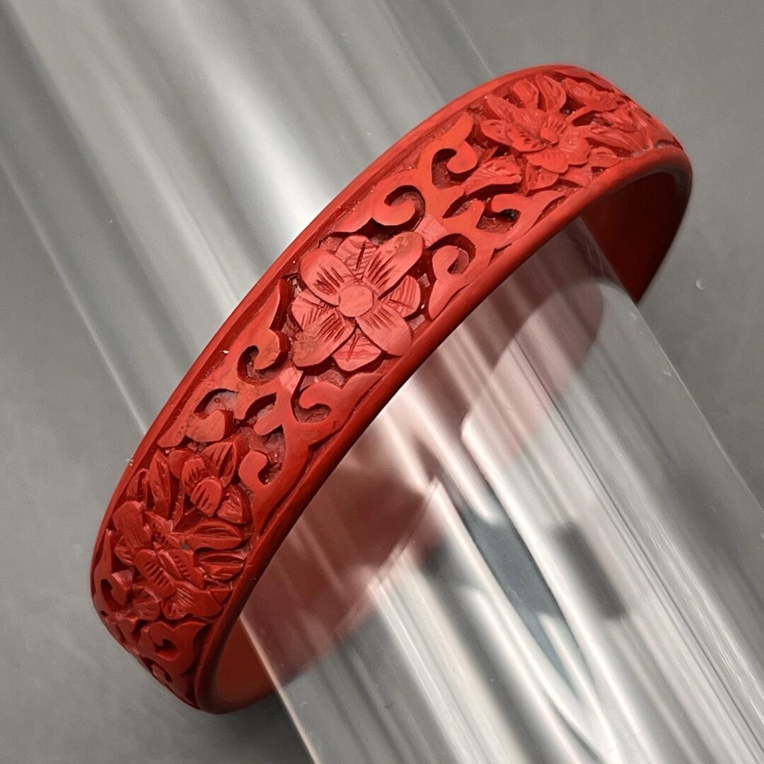 Vintage Chinese Hand Carved Cinnabar Bangle Bracelet - Etsy