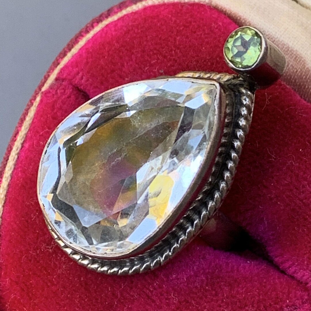 LARGE Mod Modern Sterling Silver Topaz Peridot Cocktail Dinner Ring - Etsy