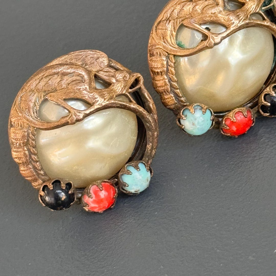 Vtg Victorian Renaissance Rev Button Earrings Gold Plat Fx Mabe Pearl ...