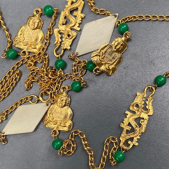 Vintage Asian Oriental Inspired Gold Plated Buddha Ch… - Gem