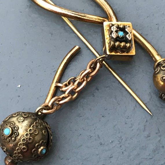 Antique Ball Dangle Pin . brooch . Victorian Etrusc… - Gem