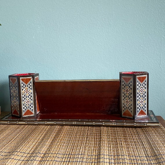 vintage Wooden Inlay Mosaic Pen Pencil Holder Stand … - Gem