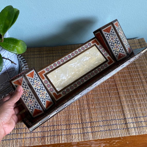 vintage Wooden Inlay Mosaic Pen Pencil Holder Stand … - Gem