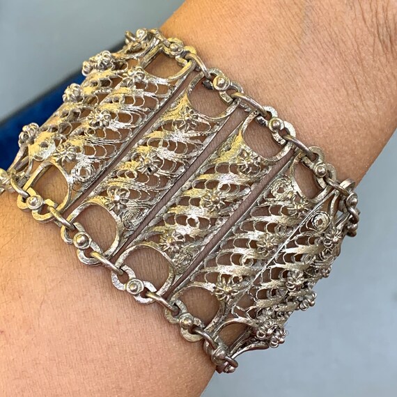 Wide Vintage Turkish Ottoman Era Fine Filigree Brace… - Gem