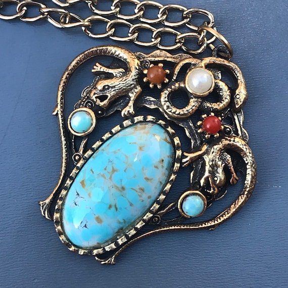 Vintage Unsigned Designer Necklace Chinese Dragon Griffin Dragon Egg Glass Costume Jewelry Etsy Ireland