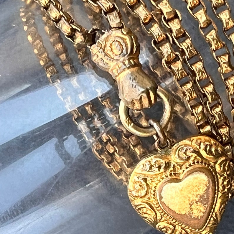 Antique Victorian Rolled Gold Puffed Hear Fist Hand Chain - Etsy