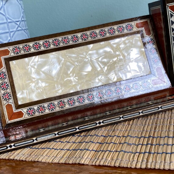 vintage Wooden Inlay Mosaic Pen Pencil Holder Stand … - Gem